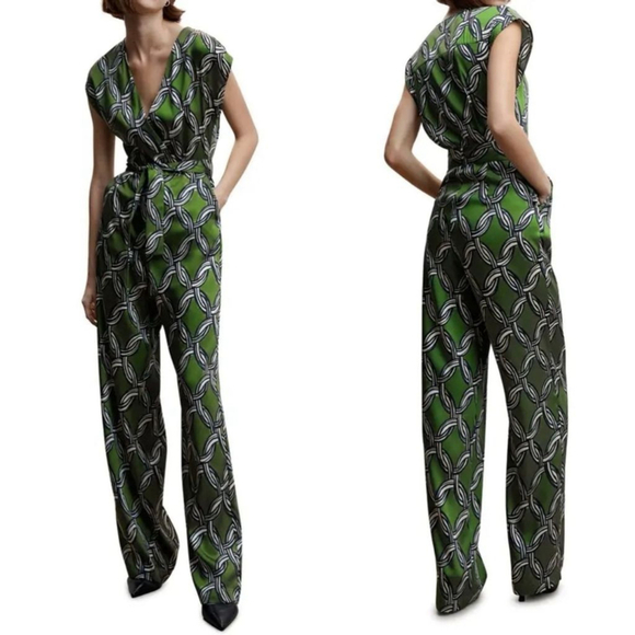 Mango | Pants & Jumpsuits | Nwt Mango Chain Print Tie Belt Jumpsuit Xxl ...